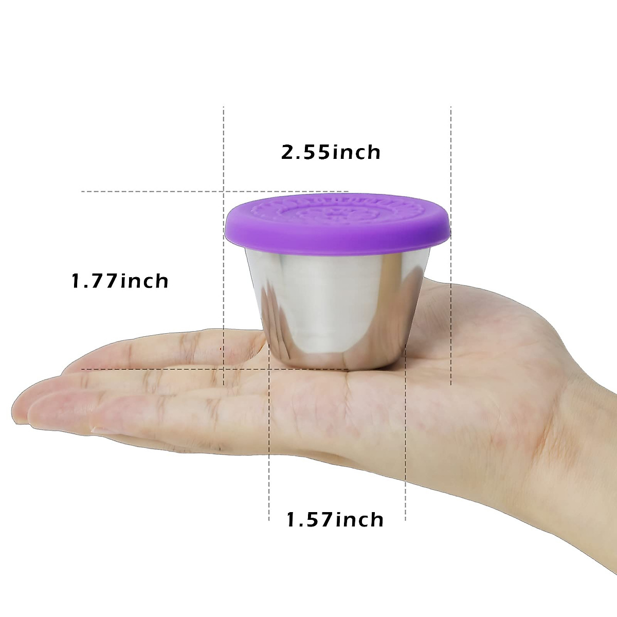 6 Pack 2.5OZ Salad Dressing Containers To Go, Advanced Stainless Steel Condiment Containers with Silicone Lids Easy to Open, Leakproof colorful Compact Salad Sauce Cups Easy to Carry Everyday