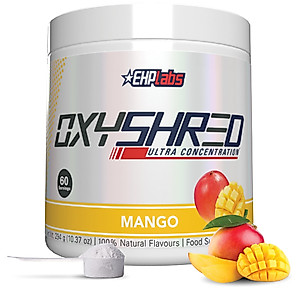 EHP Labs OxyShred Pre Workout Powder - Preworkout Powder with L Glutamine & Acetyl L Carnitine, Energy Boost Drink - Mango, 60 Servings