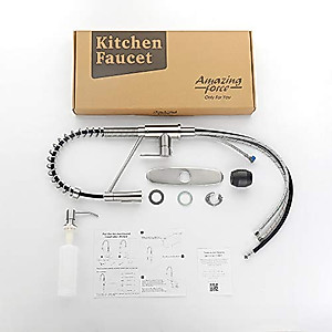 AMAZING FORCE Brushed Nickel Kitchen Faucet with Soap Dispenser Single Handle Kitchen Sink Faucet with Pull Down Sprayer Utility Sink Faucet Single Hole for Laundry Sink Stainless Steel Black Hose