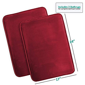 Clara Clark Bathroom Rugs, Ultra Soft Plush Bath Mat for Bathroom, Non-Slip, Velvet Memory Foam Set of 2 Bath Rugs, 17 x 24, Solid Burgundy Red