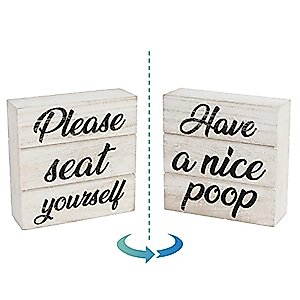 J JACKCUBE DESIGN Double Sided Funny Bathroom Classic Sign Box- Please Seat Yourself Sign- Farmhouse Vintage, Rustic White Wood Home Décor Restroom Wall Art Decoration with Saying - MK1065B