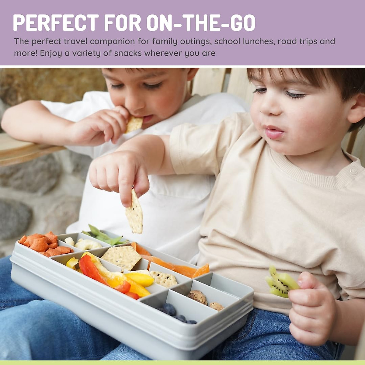 melii Snackle Box – Divided Snack Container, Food Storage for Kids, Removable Dividers, Arts & Crafts, Beads, BPA-Free – 12 Compartments (Grey)