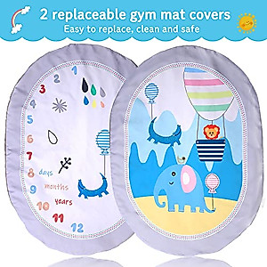 Baby Play Gym, Baby Play Mat Activity Gym with 2 Visual Replaceable Washable Mat Covers and 5 Toys Visual, Hearing, Touch, Cognitive Development for Baby to Toddler