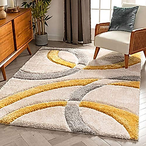 Well Woven San Francisco Bevel Yellow Modern Geometric 3D Textured Thick and Soft Shag 5'3" x 7'3" Area Rug