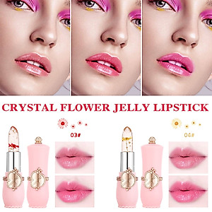 2 Pack Crystal Flower Jelly Lipstick,PH Magic Temperature Color Change Lipstick Lip Gloss,Lip Stick,Long Lasting Nutritious Moisturizing Color Change Changing Tinted Lip Balm Lipstick Set (3+4)