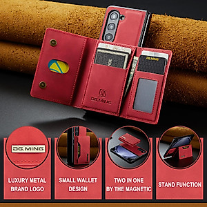 ZORSOME for Samsung Galaxy Z Fold 5 Wallet Case, 2 in 1 Detachable Leather Wallet Case for Samsung Galaxy Z Fold 5,Magnetic Wallet Protective Case with Stand + Card Holder,Red