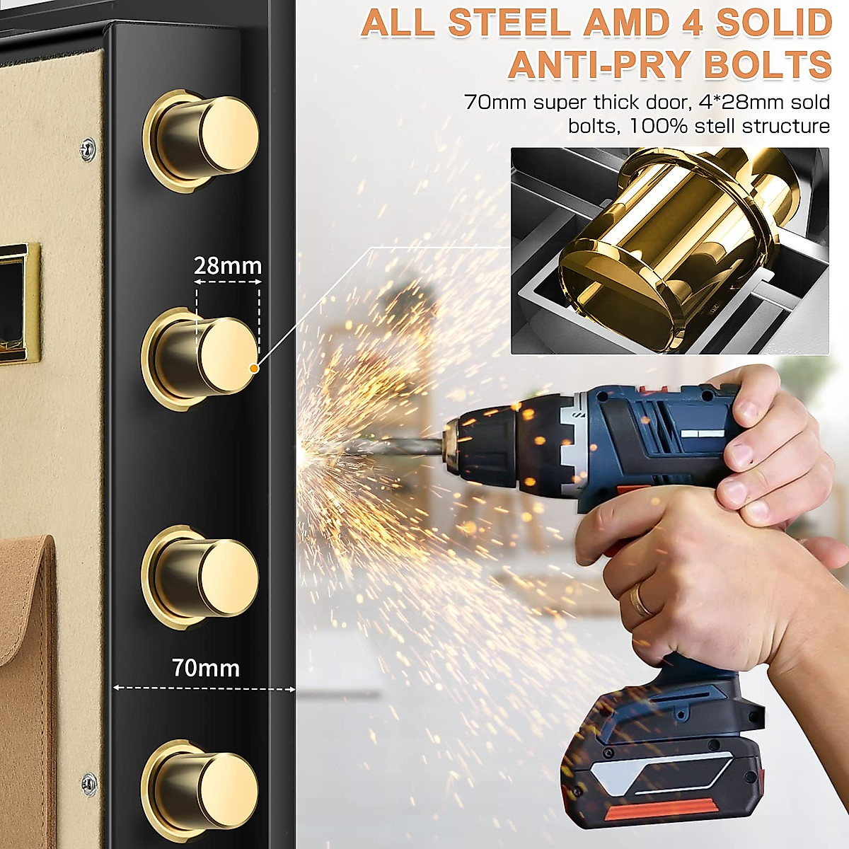 2.3 Cub Home Safe Fireproof Waterproof, Large Fireproof Safe Box with Fireproof Document Bag, Electronic Keypad and Spare Key, Digital Home Security Safe for Money Firearm Medicine Valuables