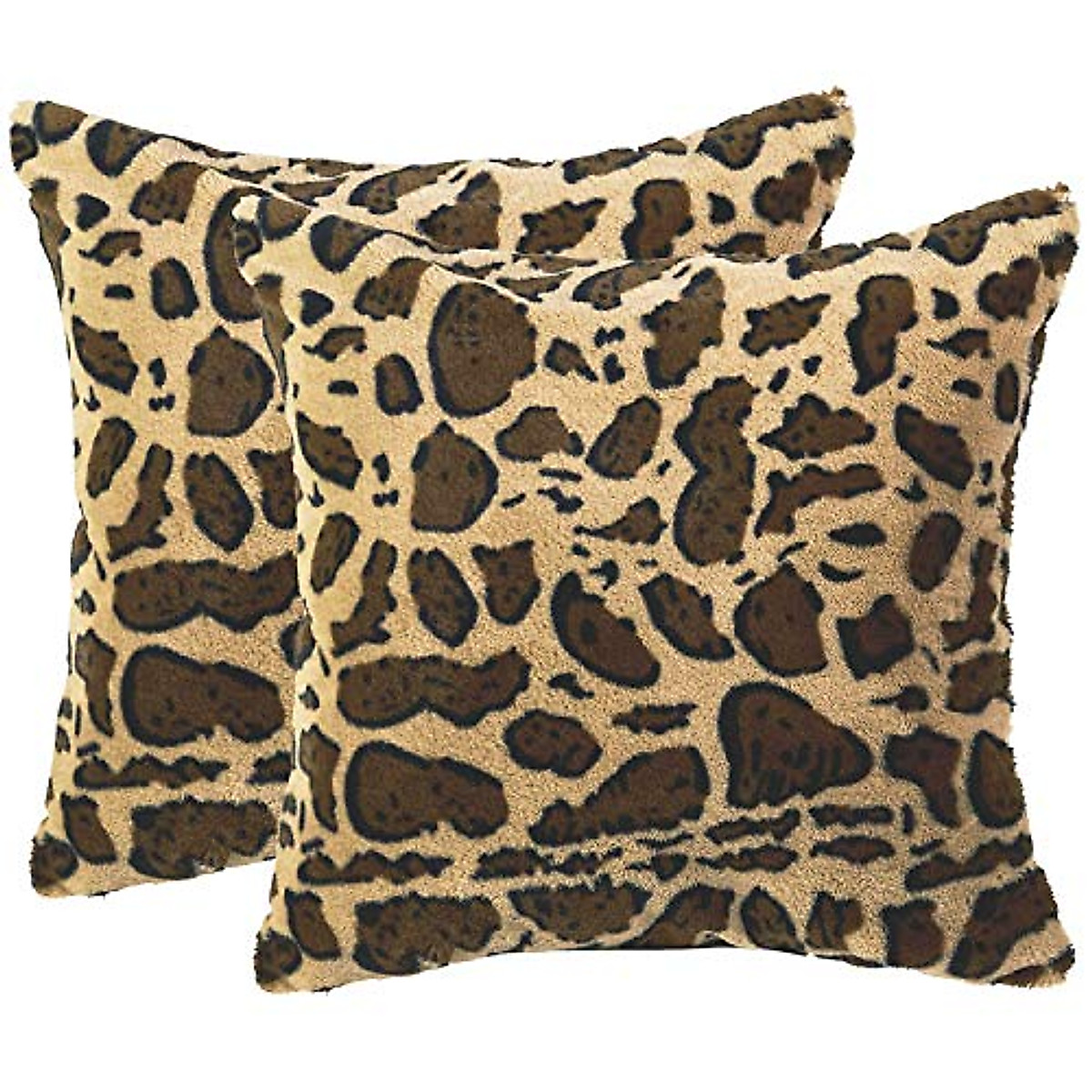 Cheer Collection Set of 2 Leopard Print Throw Pillows - Soft Velvety Faux Fur Decorative Couch Pillows, 18" x 18"