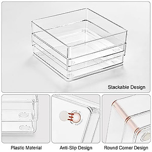 SMARTAKE 6 PCS Clear Plastic Drawer Organizers Set, Large Size Non-Slip Desk Drawer Organizer, 2-Size Versatile Bathroom and Vanity Drawer Organizer Trays for Makeup, Bedroom, Office, Kitchen Utensils