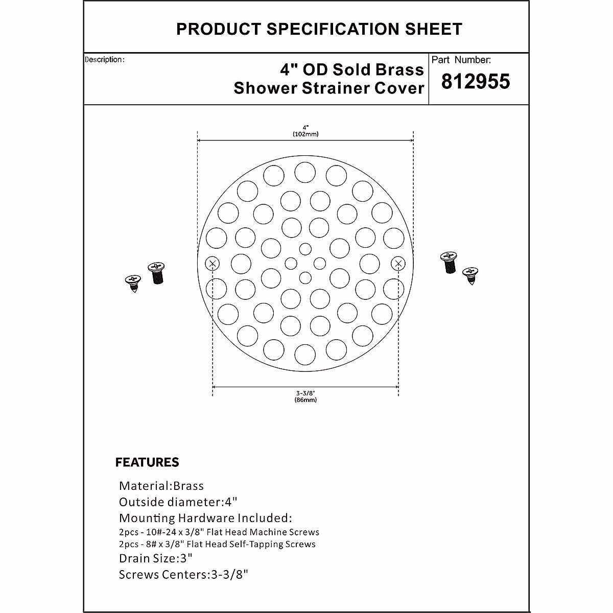 Artiwell 4’’ Shower Strainer Drain Trim Set, Solid Brass Screw-in Shower Strainer Drain Cover, Replacement Strainer Grid by Artiwell, Machine & Self-Tapping Screws Included (Brushed Gold)