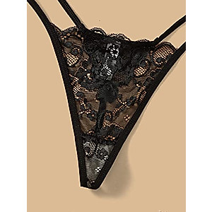 SOLY HUX Women's Sexy 3 Piece G-String Lace Thongs V Cheeky Underwear Panties Black Red Navy Blue M