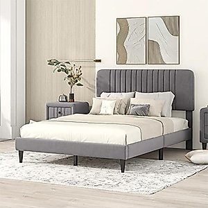 Harper & Bright Designs Full Size Upholstered Platform Bed for Boys Girls Kids Adults, No Box Spring Needed for Boys Girls Kids Adults, Velvet Fabric,Gray