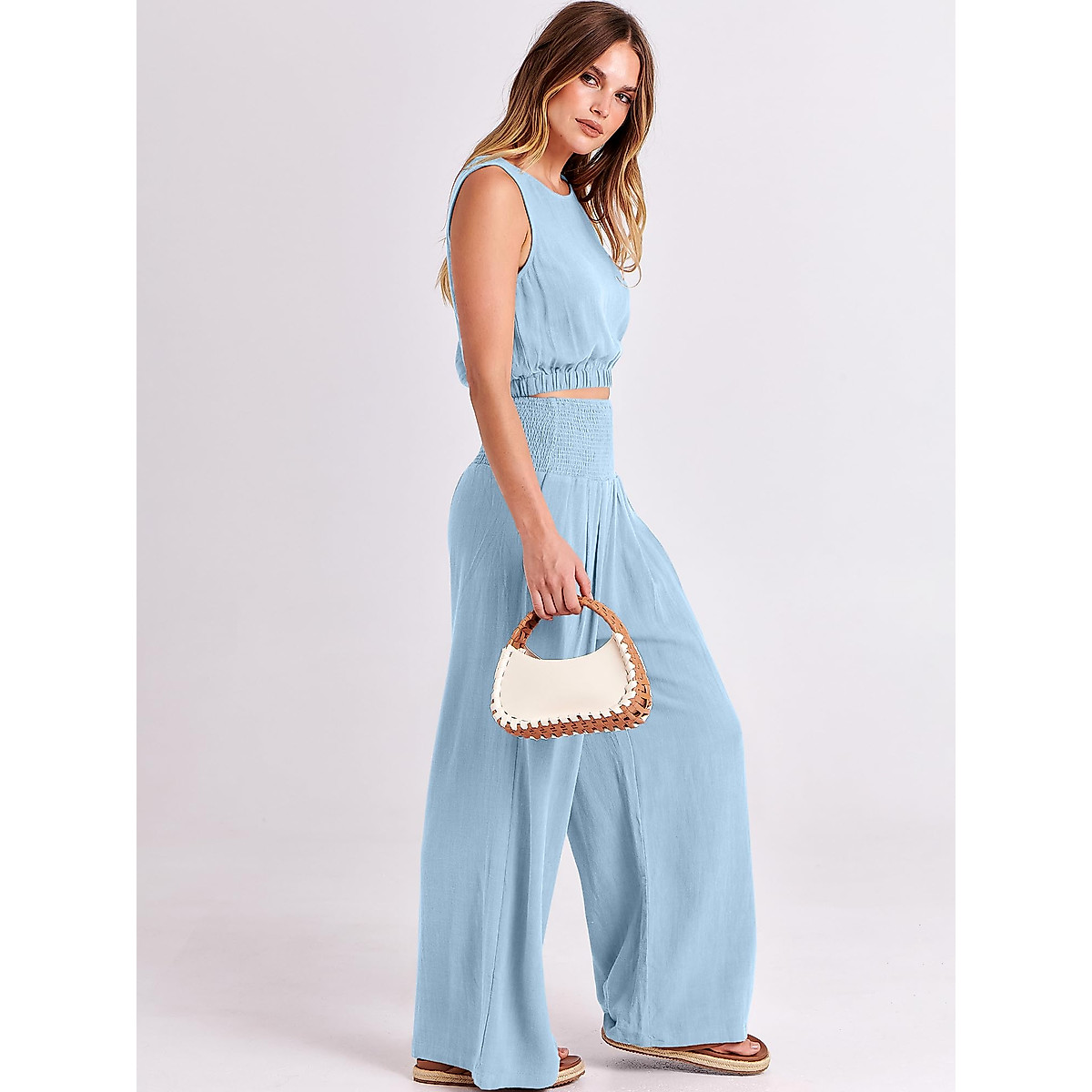 ANRABESS Women's 2 Piece Linen Lounge Set Casual Matching Pants Jumpsuit Summer Beach Travel Vacation Trendy Outfits X-Large