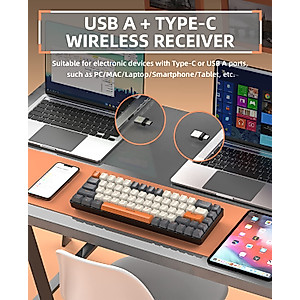 ZIYOU LANG RK68 60% Wireless Mechanical Keyboard, Bluetooth 5.0/2.4Ghz Dual Mode 2-in-1 USB-C Receiver Mini Mechanical Keyboard, Hot Swappable Red Switch Gaming Keyboard for PC/MAC/Laptops