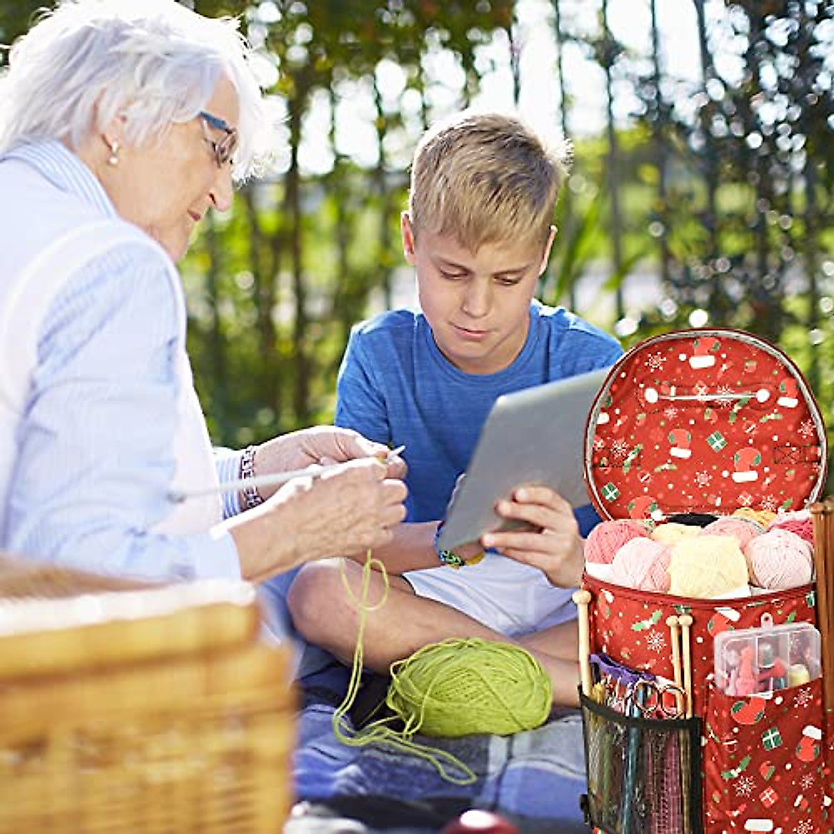 Qukou Yarn Storage Portable Bag, Normal Capacity Knitting Projects Organizer for Yarns, Crochet Hooks, Knitting Needles