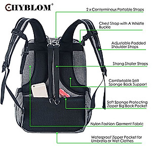 HYBLOM Diaper Bag Backpack With Baby Stroller Straps For Mom Dad, Multi-function Comfortable Nappy Bag Organizer Insulated Pockets, Mommy Backpack, Dark Grey