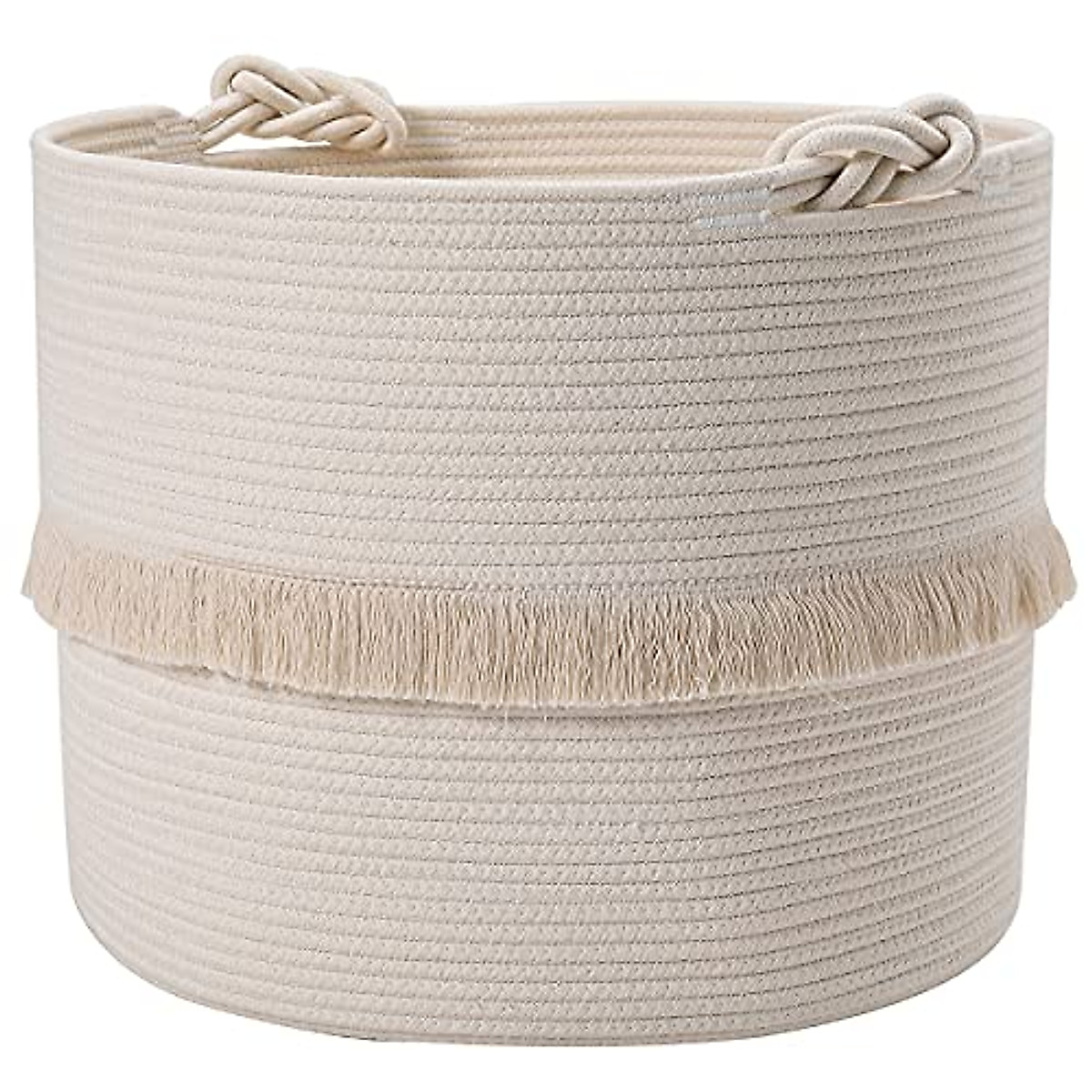 18" x 15" Large Woven Storage Baskets, Cotton Rope Decorative Hamper for Clothes, Blankets, and Laundry, Cute Tassel Decor - Home Storage Container - All White