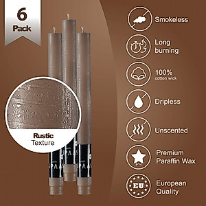 SPAAS Rustic Taupe Dinner Candles - 10" Tall Rustic Taupe Candles, Set of 6 - Unscented Decorative Candles for Home Decor, Party, Wedding, and Holiday