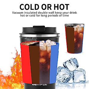 GEMFUL To Go Coffee Mug with Lid 13 oz Insulated Coffee Cups Spill Proof Travel Tumbler Leak Proof Vacuum Stainless Steel Reusable for Hot Cold Drinks Women Men (Black)