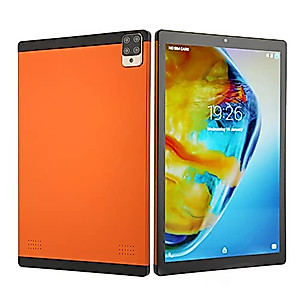 TOPINCN Tablet PC, 5MP Front 8MP Rear 100-240V 10 Inch Tablet Calling Support Orange 4GB RAM 64GB ROM for Reading for Elderly (US Plug)