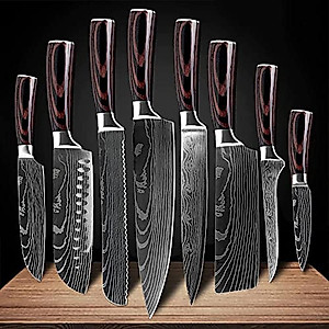 SENKEN 8-piece Japanese Imperial Knife Set with Magnetic Knife Block Bundle
