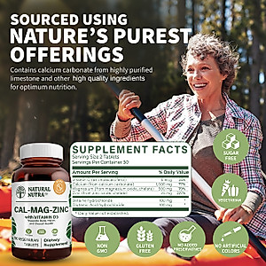 Natural Nutra Calcium Magnesium Zinc (Cal-Mag Zinc) Supplement with Vitamin D3 for Bone Strength, Helps Improve Digestion, Health Gluten Free and Sugar Free, Essential Mineral Complex (100 Count)