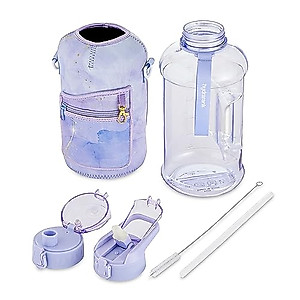 HYDRARANK Half Gallon Water Bottle with Sleeve - BPA Free Gym Water Bottle with Straw and Spout Lid - Leak Proof - Reusable Large Water Jug with Strap, Handle for Daily Hydration (74 Ounce)
