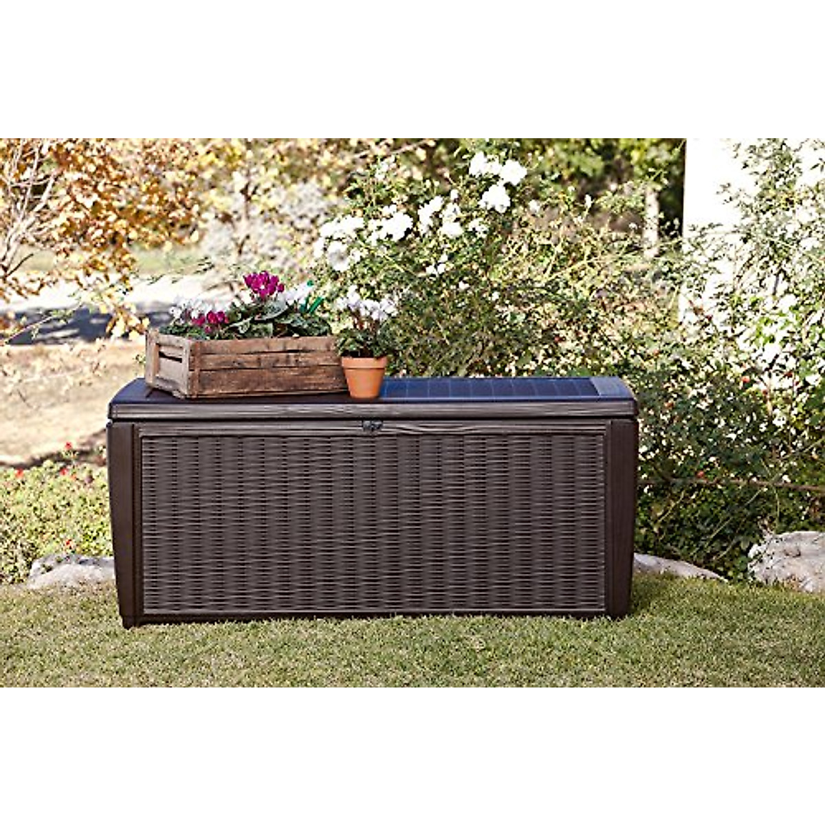Keter Sumatra 135 gallon Outdoor Storage Rattan Deck Box, Brown
