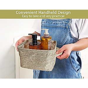 AARAINBOW Storage Basket Bins Canvas Mini Storage Cubes Storage Basket for Makeup, Baby Toys Liners, Books Nursery Storage Baskets with Handles for Shelves & Desks(3 Jute)