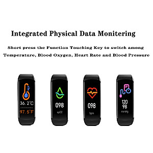 Smart Watch, Fitness Tracker with Body Temperature Thermometer Blood Oxygen Heart Rate Blood Pressure Monitor Sleep Monitor Step Counter Pedometer Calorie Counter IPX7 Waterproof for Women Men Kids