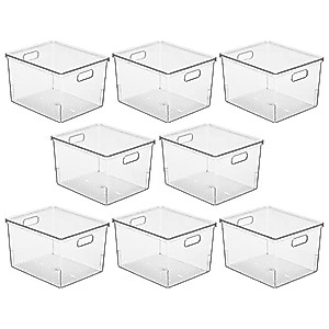 mDesign Large Plastic Stackable Kitchen Cabinet Storage Bin Box, Handles and Lid - Fridge, Cabinet, Counter Organizer for Snacks, Food, Drinks, or Supplies, Ligne Collection, 8 Pack, Clear