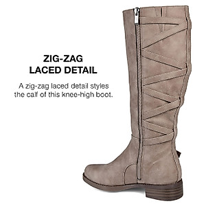 Journee Collection Womens Carly Riding Boot with Almond-Toe and Zig Zag Lace Detail, Taupe, 10