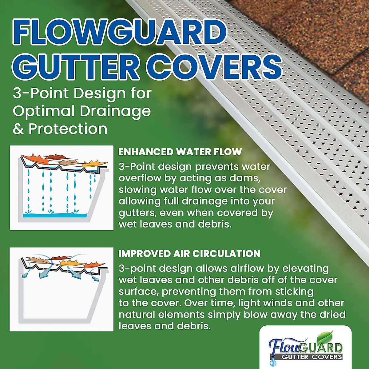FlowGuard Premium 50-Year Gutter Cover System - White - 5 Inch Aluminum Gutter Guards, 102 Feet - By FlexxPoint