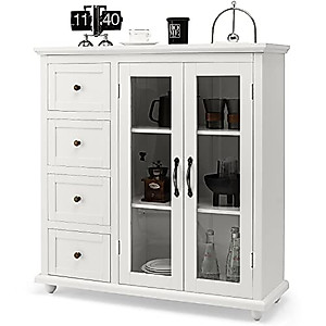 PETSITE Sideboard Buffet Storage Cabinet, Modern Credenza Coffee Bar Station Console Table Cupboard for Kitchen Entryway Dining Room, White
