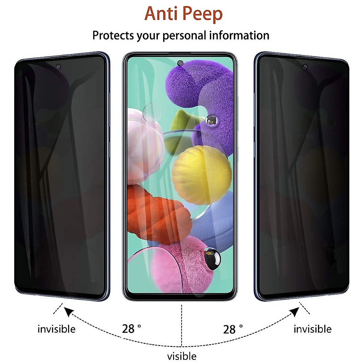 [2-Pack] Tempered Glass Privacy Screen Protector for Samsung Galaxy A53/ A52 / A51 /S20 FE, Anti-Spy 9H Protector Film for Galaxy A53 5G A52(4G/5G) A51 S20 FE 6.5", Case Friendly Easy Install - Black