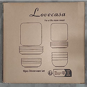 LOVECASA Square Dinnerware Sets for 4, 16 PCS Gradient Dishes Set,Stoneware Dinner Plates/Dessert Plates/Soup Plates/Cereal Bowls,Gradient Sky Blue