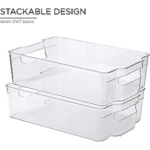 SIMPLEMADE Clear Refrigerator Organizers, 2 Pack Large Sized 8" x 12" Clear Bins for Fridge, Containers for Fridge and Freezer, Multipurpose Storage for Kitchen, Office, Bathroom