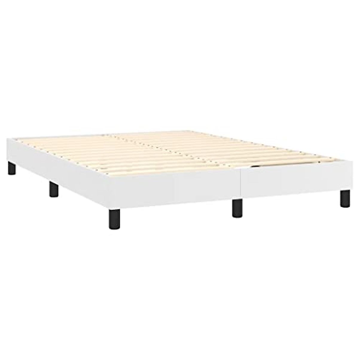 vidaXL Box Spring Bed Frame Home Indoor Bedroom Bed Accessory Wooden Upholstered Double Bed Base Furniture White 59.8"x79.9" Queen Faux Leather