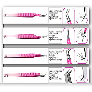 M LASH - V3 Tweezer Set Diamond Grip NANO Fiber Tip - Volume & Classic Eyelash Extensions - Japanese Steel Lash Tool (PW-Ombre)