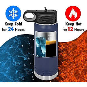 Customized Kids Water Bottle 20oz with Flip-Top Lid and Straw, Personalized Stainless Steel Insulated Flask Sports Kids Thermos Name Engraved for Birthday Boys Girls Kids Custom Gift (Navy Blue)