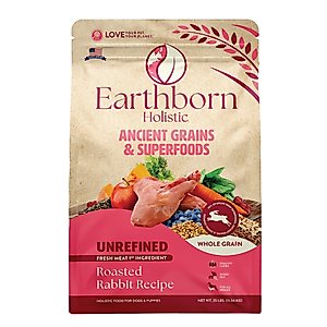 Earthborn Holistic Unrefined Roasted Rabbit with Ancient Grains & Superfoods Dry Food for Dogs & Puppies (25 lb. Bag)