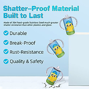 Mocaru Sublimation Sippy Cups with Handle and Lid, 12oz Sublimation Blanks Skinny Kids Tumbler with Shrink Films, Spill-Proof Stainless Steel Insulated Toddler Water Bottle Baby Straw Cups(2 Pack)