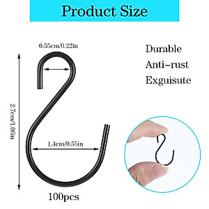 Aeaocvo 100 Pack Small S Hooks for Hanging, 1 Inch Mini S Hooks, Metal Hanging Hooks, Heavy Duty S-Hooks for Hanging Jewelry Small Kitchenware Potted Plants, Black