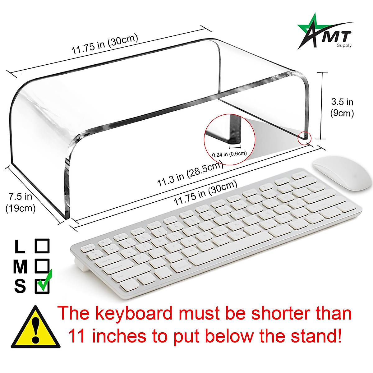 AMT Premium Acrylic Monitor Stand Clear Monitor Stand Clear Monitor Riser Laptop/PC/Multimedia Monitor Stand for Home Office