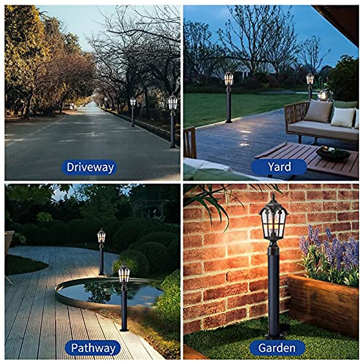 LONEDRUID Dusk to Dawn Outdoor Lamp Post Lights Waterproof Exterior Pole Lantern Lighting Fixtures with 3-Inch Pier Mount Base for Garden Patio Yard Pathway Driveway