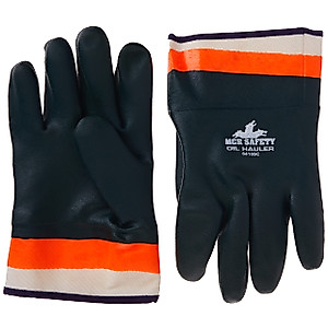 MCR Safety 6410SC Double-Dipped PVC Jersey Lined Sandpaper Finish Men's Gloves with Plasticized Safety Cuff, Green/Orange, Large, 1-Pair