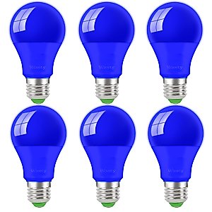 Wivety Blue Light Bulb, A19 E26 Base, 9W LED Blue Lightbulbs for Outdoor Porch, Indoor Party Decoration, Holiday Lighting, Halloween Decor, Christmas Decoration, (6 Packs)