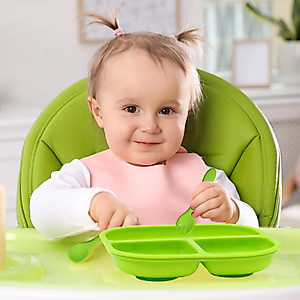 Dandat 6 Pack Powerful Suction Plates for Toddler Baby 100% Food Grand Silicone Microwave and Dishwasher Safe with Self Feeding Spoon Fork Utensils Set Divided Plates for Boys Girls (Bright Colors)