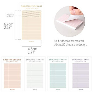 Monolike Smoothie College Ruled Sticky-it - 5p Set Self-Adhesive Memo Pad 50 Sheets