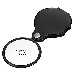 HESTYA 8 Pack 10X Mini Magnifying Glass Folding Pocket Magnifier Glass Loupe with Black Rotating Protective Holster for Reading Newspaper, Book, Magazine, Science, Hobby, Jewelry
